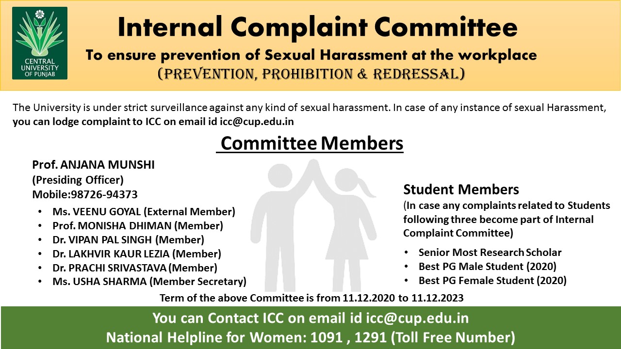 Internal Complaint Committee | Central University of Punjab